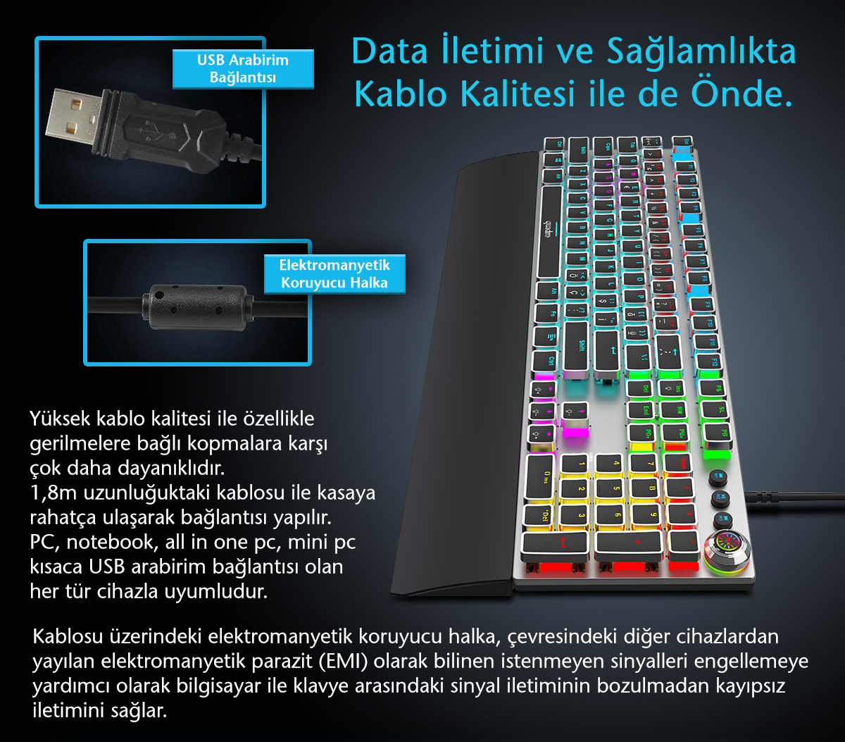 Quadro Q USB Trk MAG Z2000 Mekanik Gaming Klavye RGB